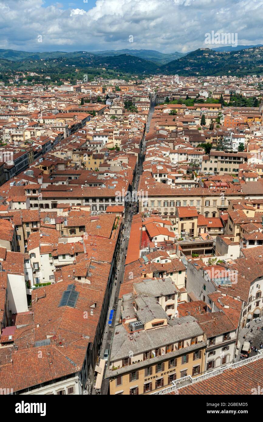 Red rooftops of Florence, Italy on a summer day. View from the bell ...