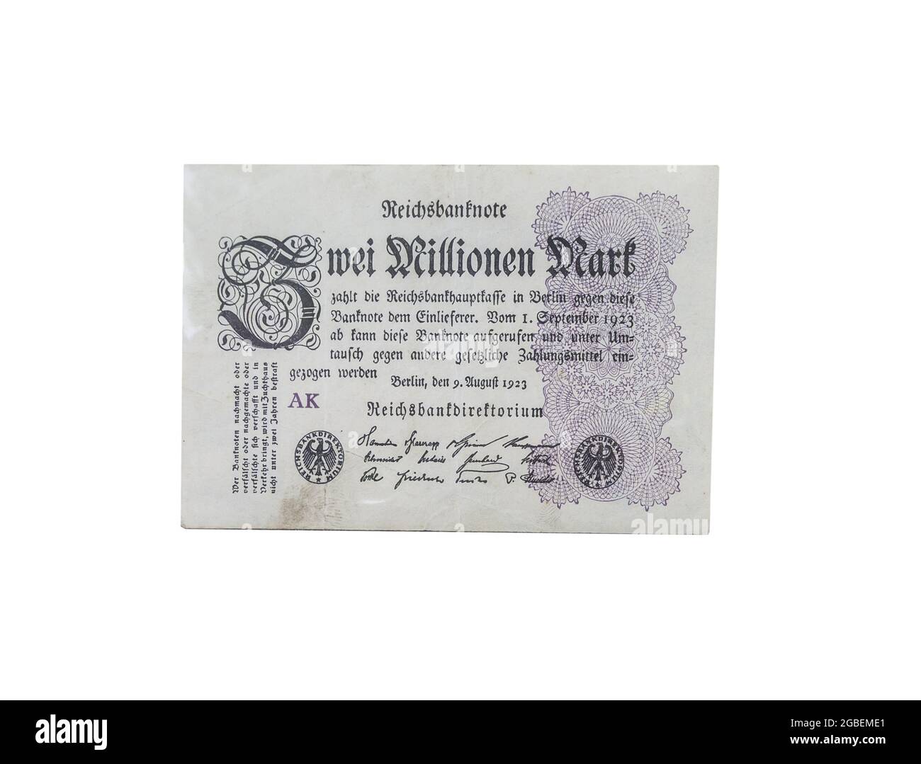 Weimar republic banknote, two million marks Stock Photo - Alamy