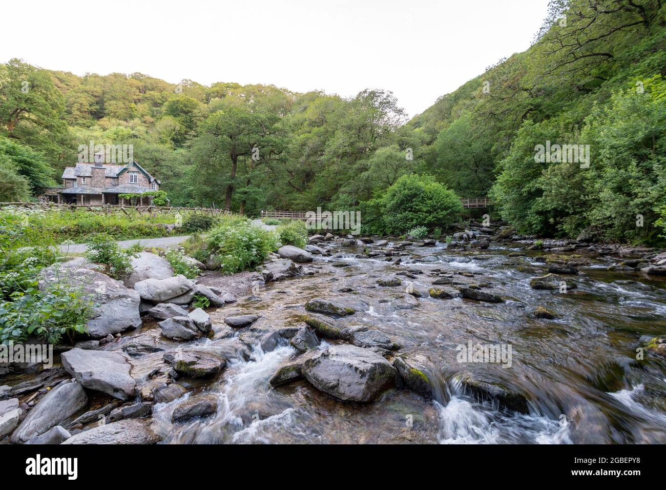 Long exposure of the East Lyn river flowing past Watersmeet House In ...