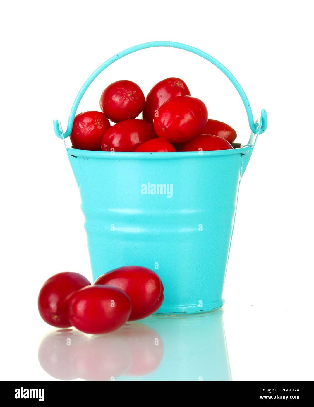 fresh cornel berries in bucket isolated on white Stock Photo - Alamy