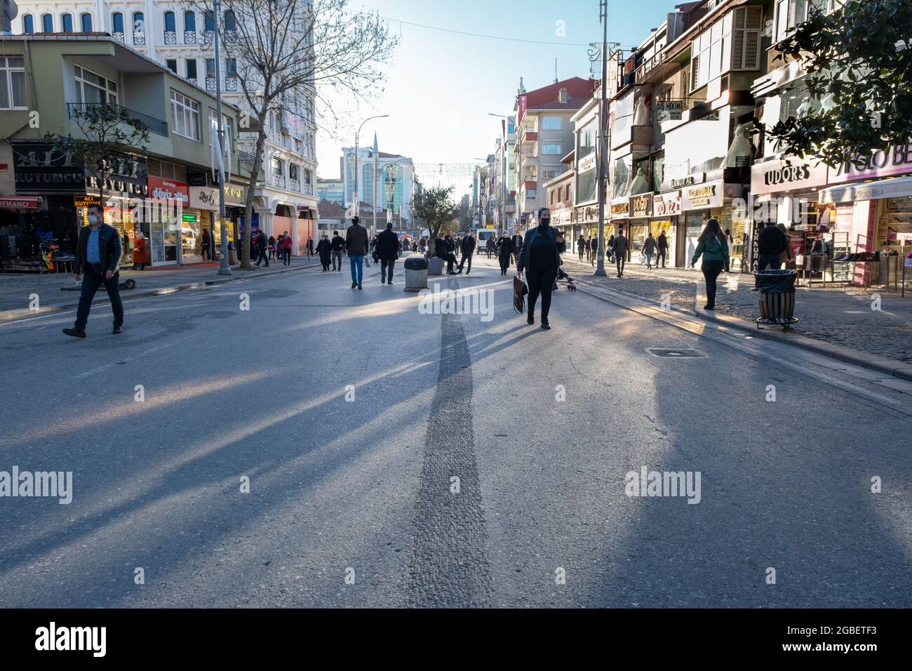 Umraniye, Istanbul, Turkey - 02.18.2021: wide angle of Alemdag street ...