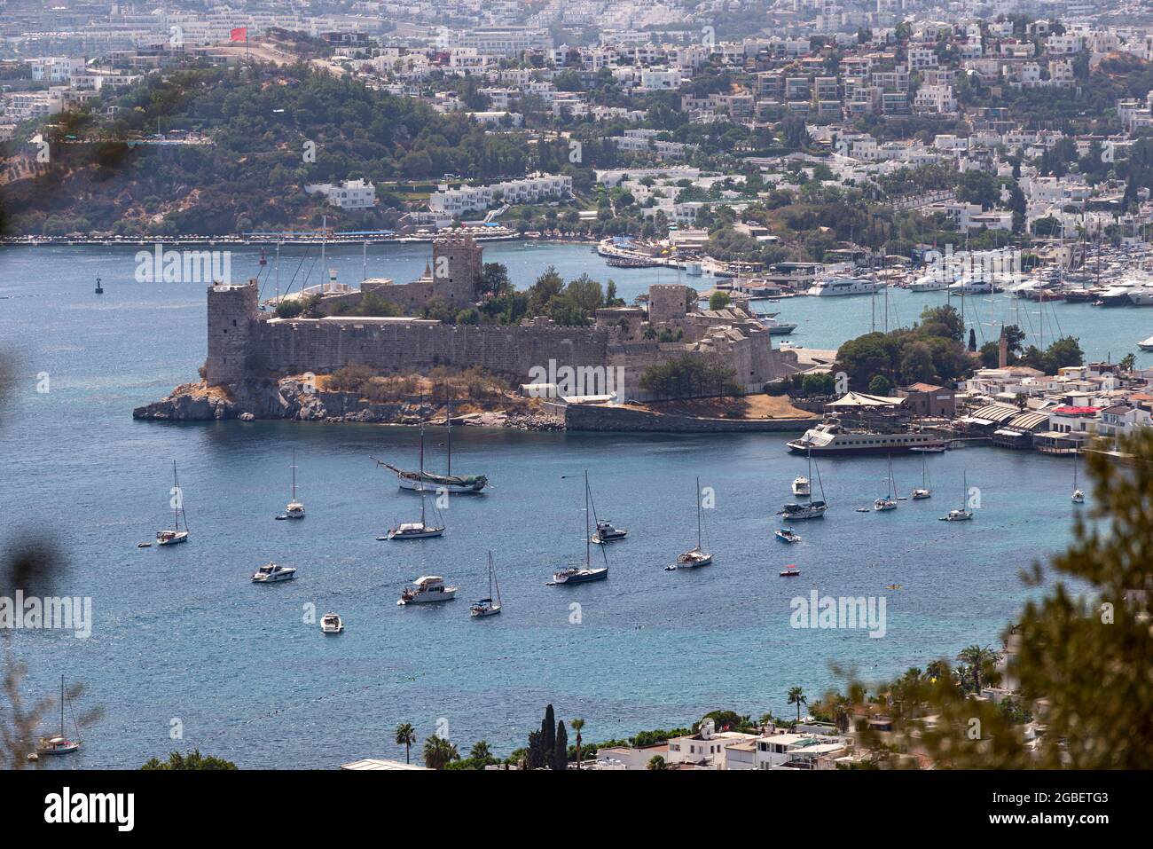 Mugla, Turkey - August 1, 2021. Landscape view of Ships, yatches and ...