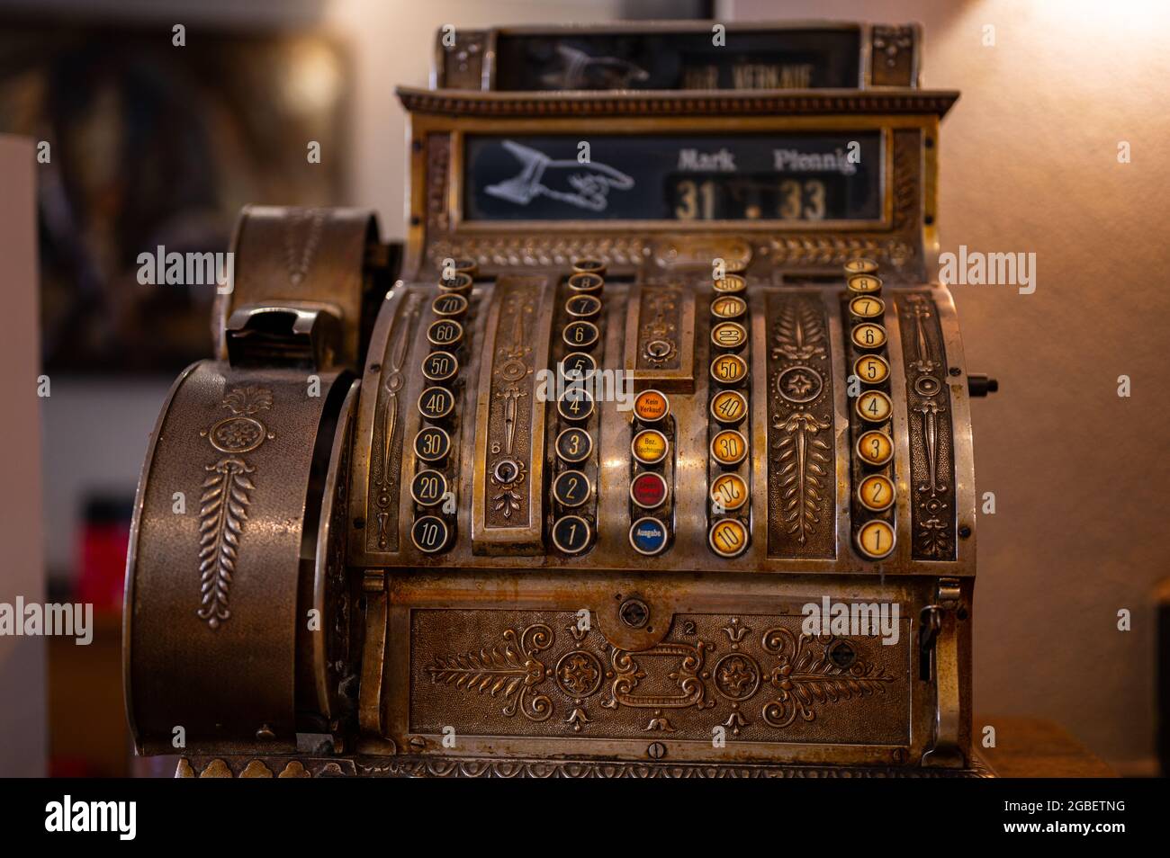 OLDENBURG, GERMANY - Jul 20, 2021: A closeup of an old golden metal ...