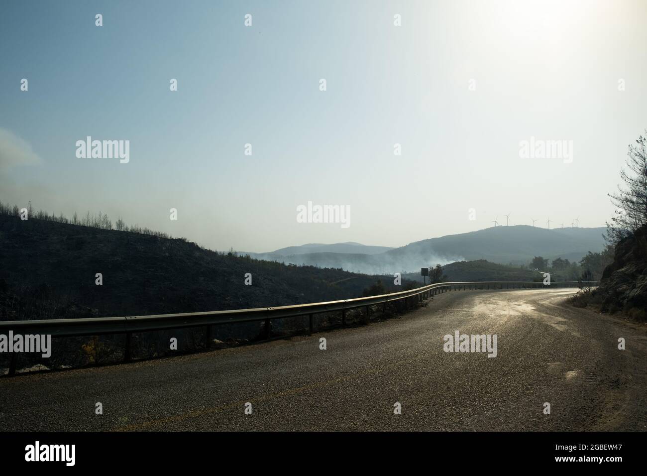 Mugla, Turkey - August 1, 2021. Active forest fire at Mugla Bodrum ...
