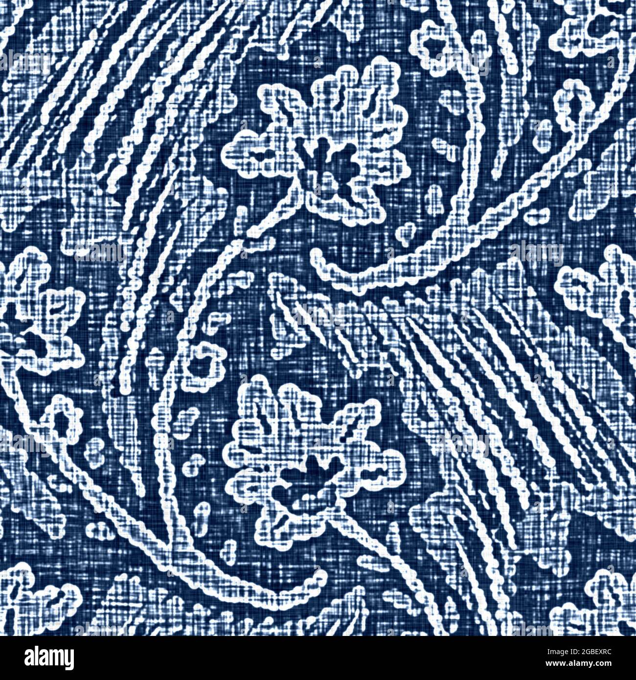 Acid wash blue jean effect texture with decorative linen floral motif ...