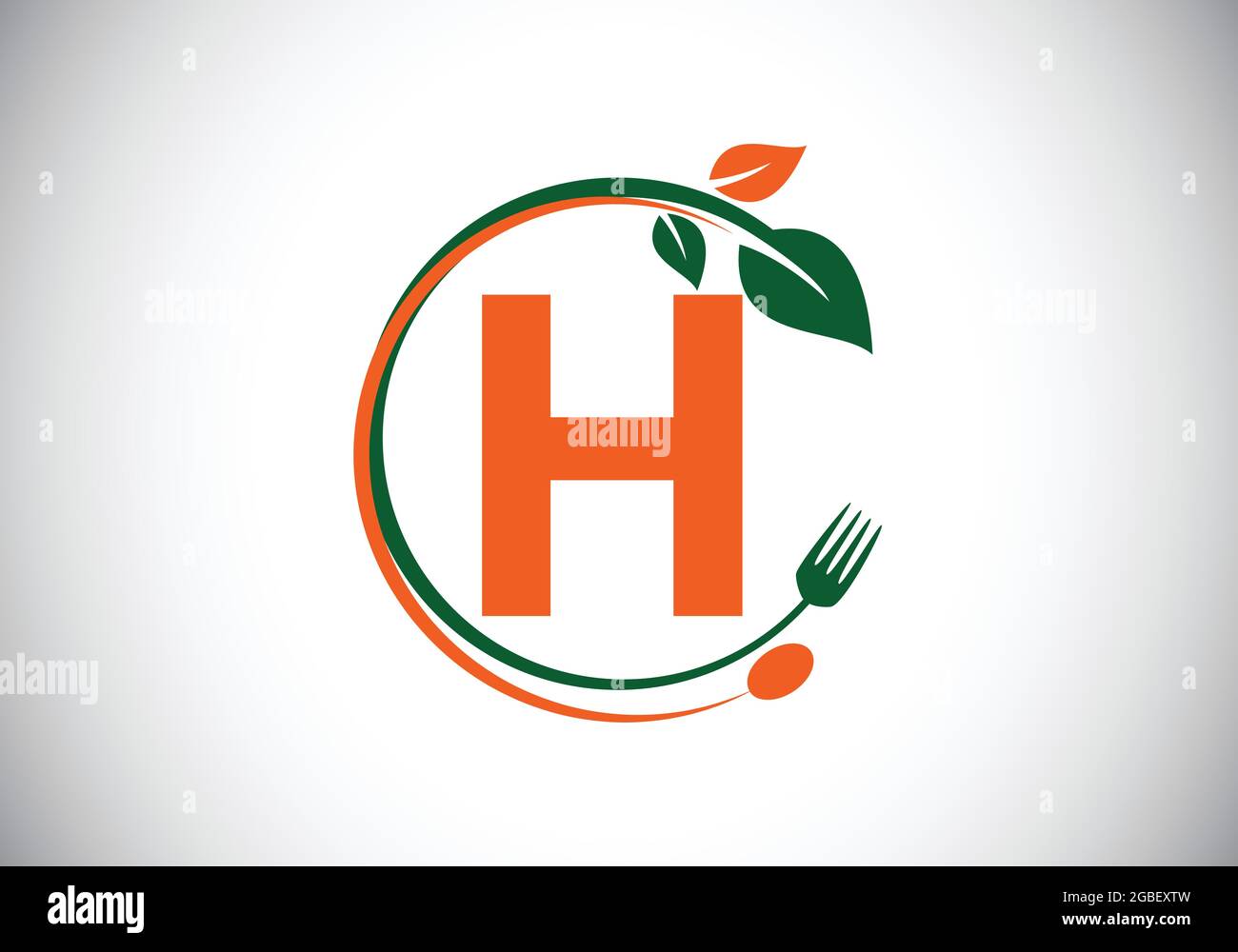 Initial H monogram alphabet with a fork, spoon, and leaf. Healthy ...