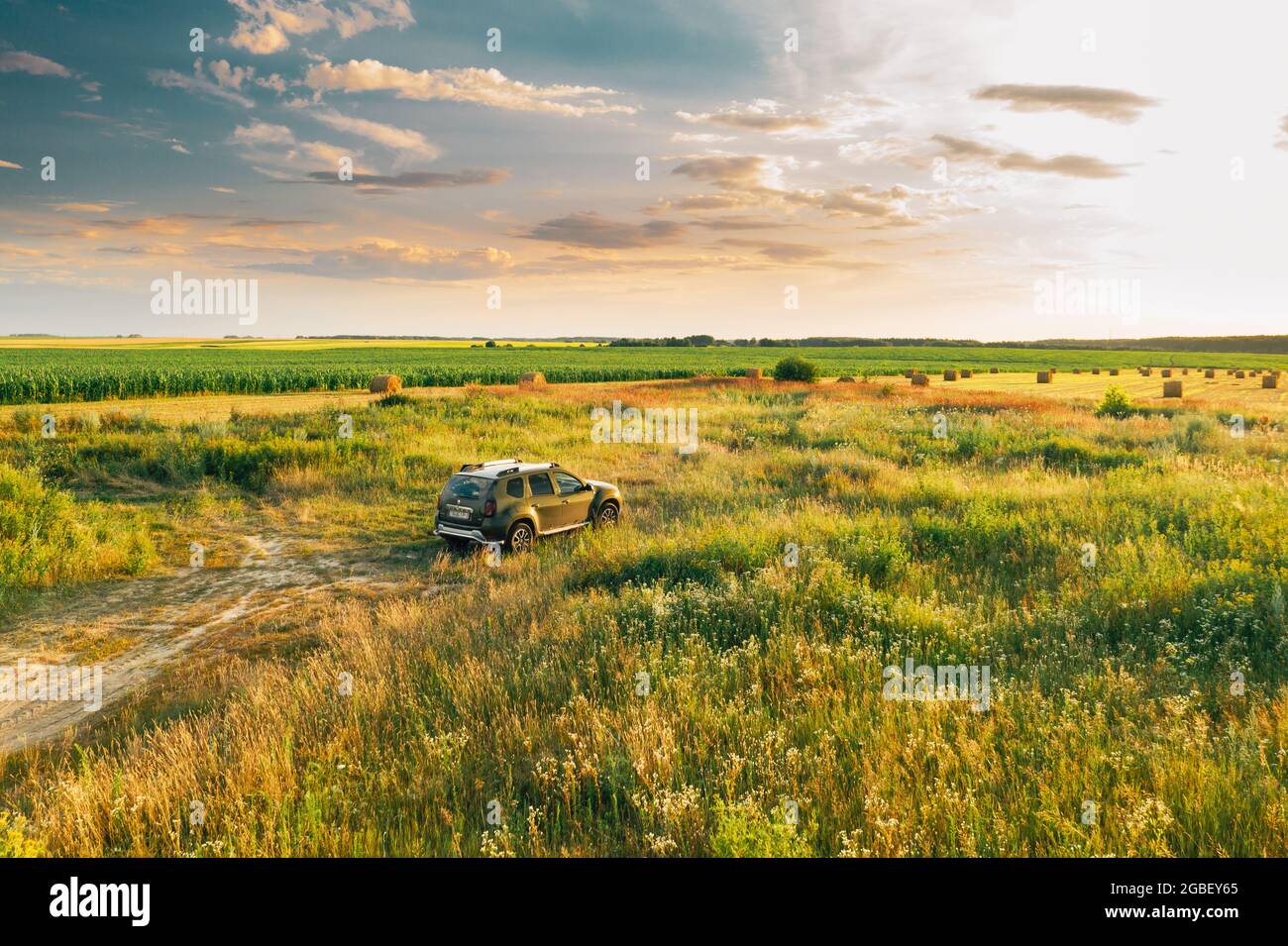 Renault Duster SUV Parked Near Countryside Road In Summer Field ...