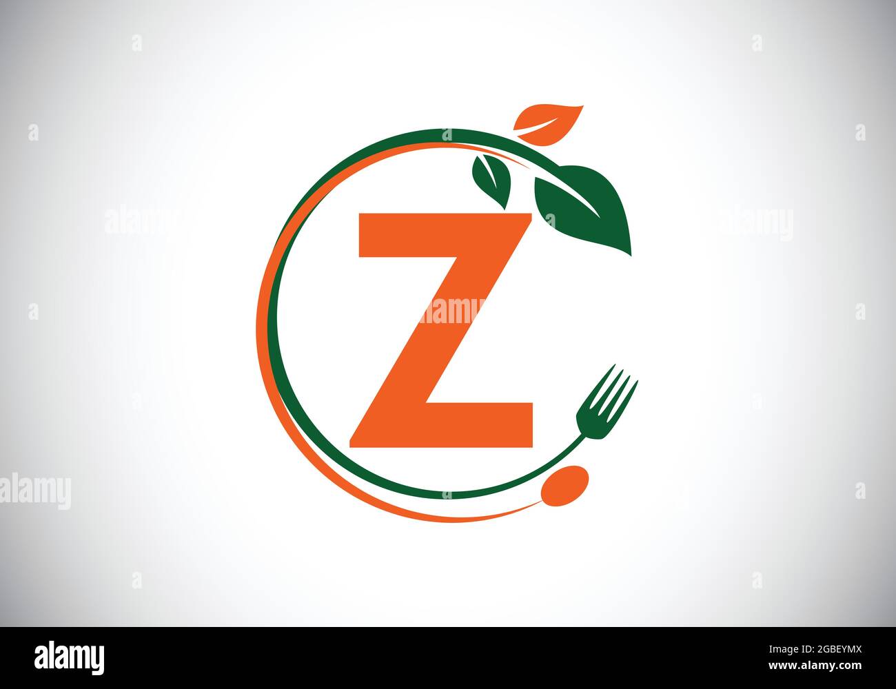 Initial Z monogram alphabet with a fork, spoon, and leaf. Healthy ...