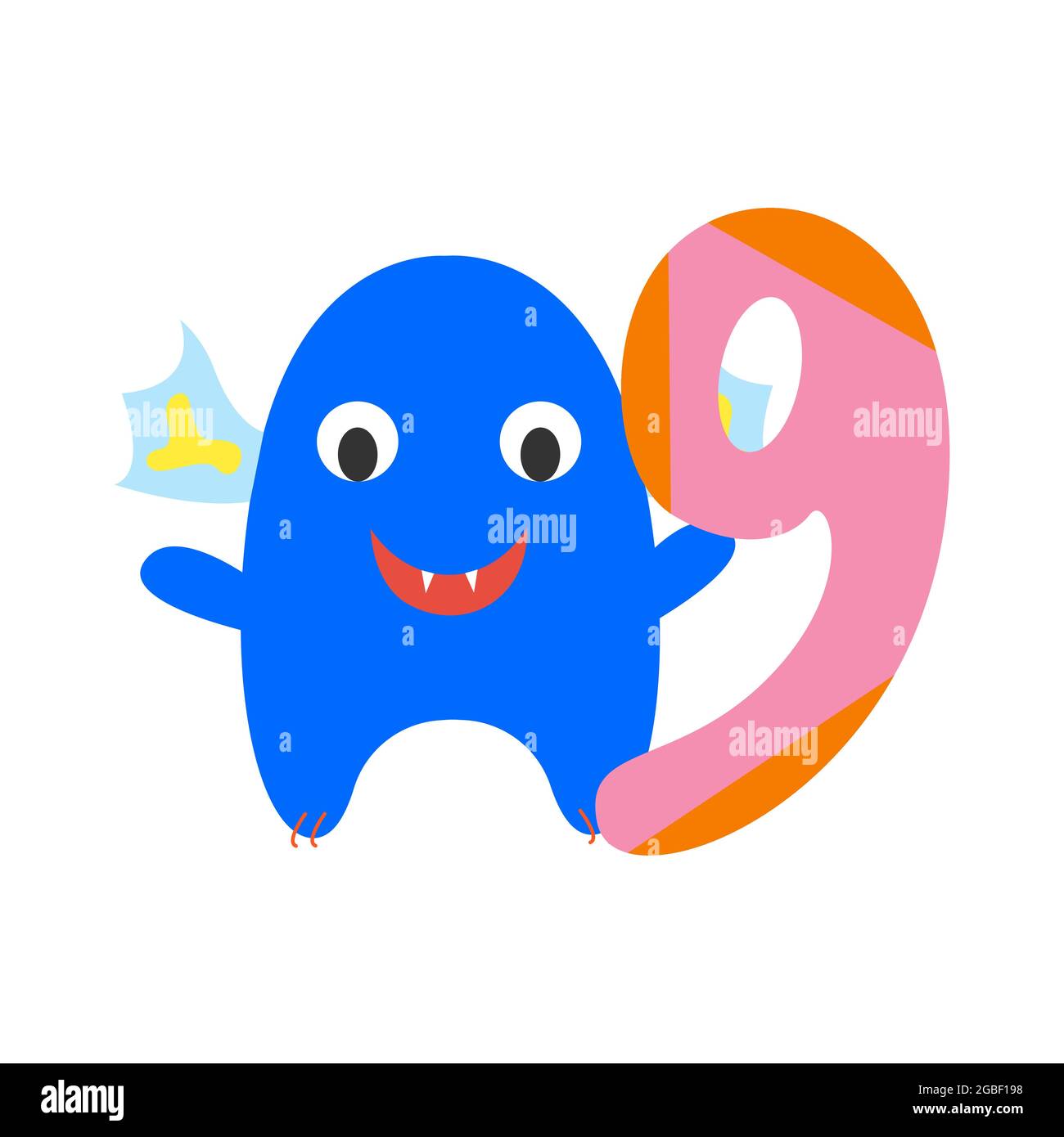 Monster blue cute funny kind with wings and festive congratulatory ...
