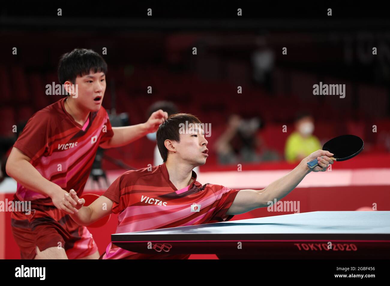 Tokyo, Japan. 3rd Aug, 2021. Tomokazu Harimoto & Koki Niwa (JPN) Table Tennis : Men's Team ...
