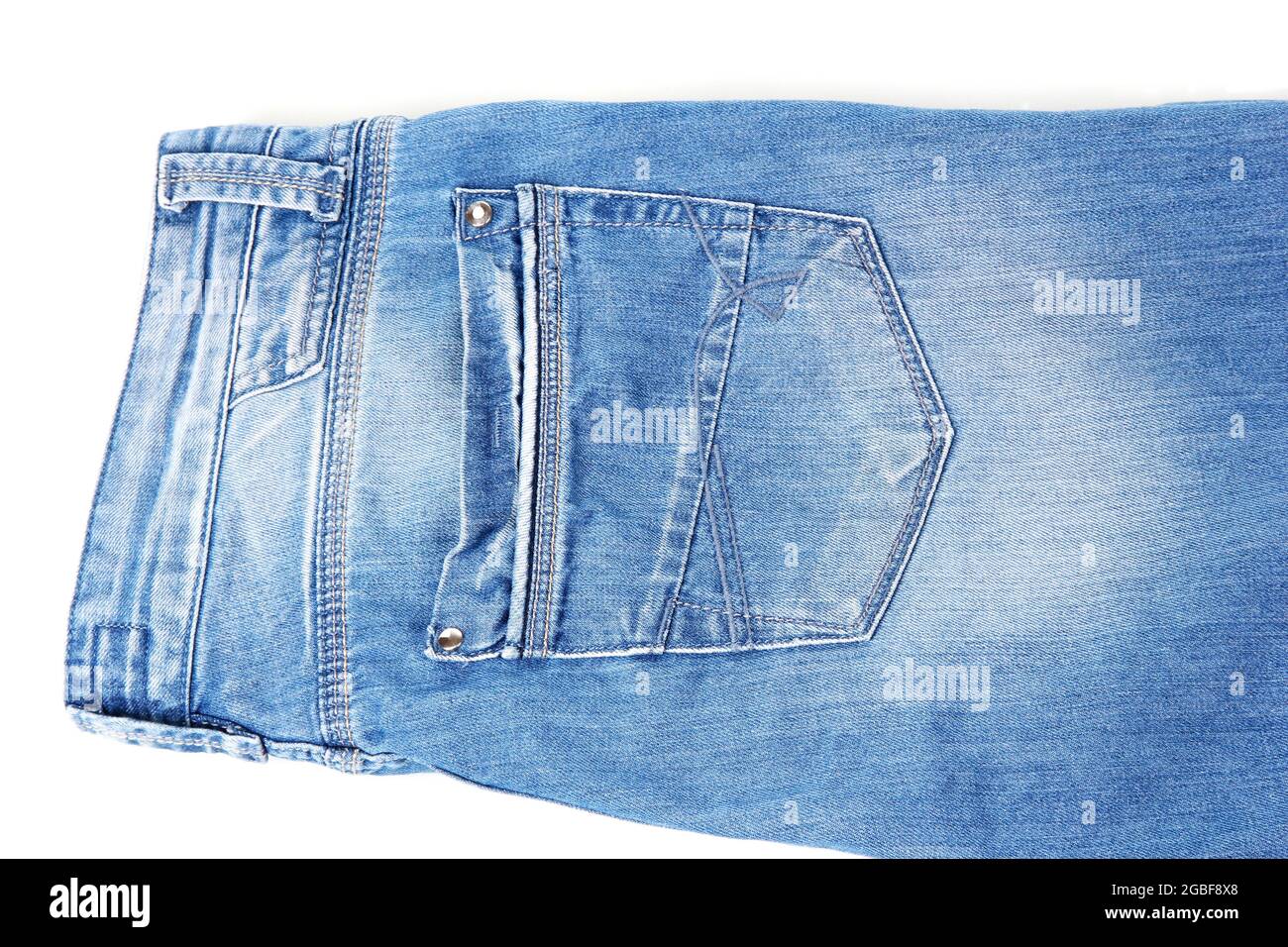Fashion blue jeans close-up isolated on white Stock Photo - Alamy