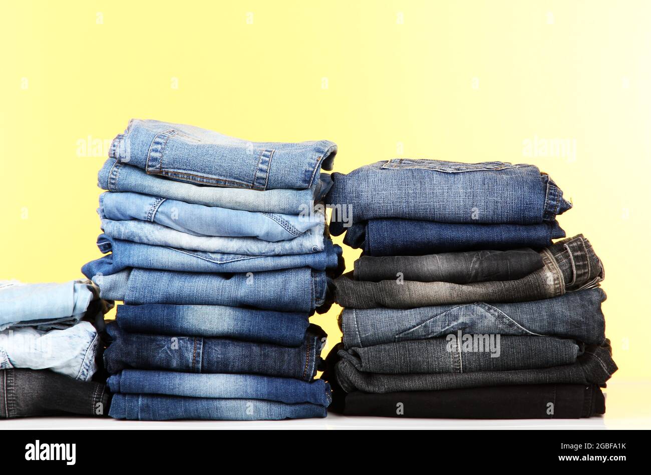 Denim fabric piles hi-res stock photography and images - Alamy