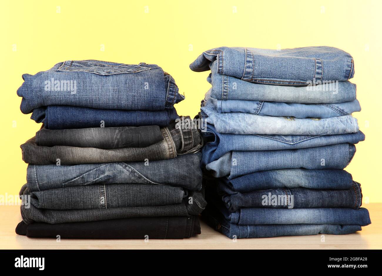 Denim fabric piles hi-res stock photography and images - Alamy