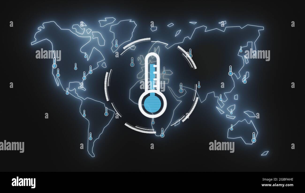 Illustration of thermometer icons on the world map - concept of Stock ...
