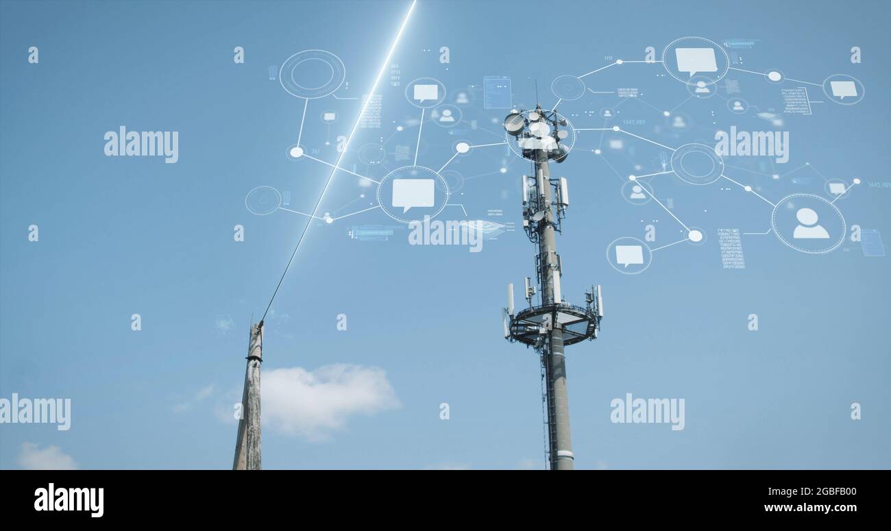 Communication antennas with network icons sending high-speed data Stock ...
