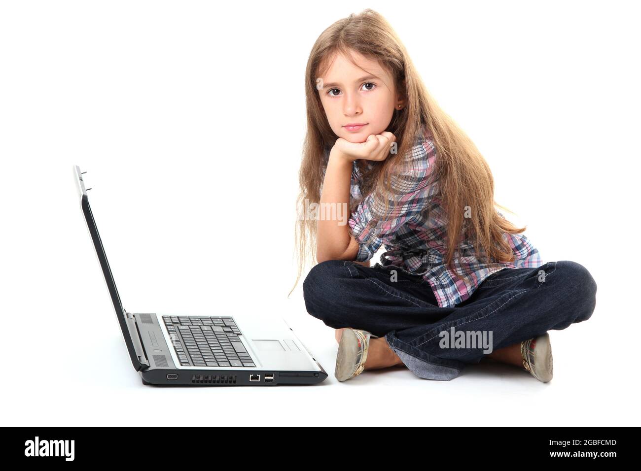 beautiful girl with laptop isolated on white Stock Photo - Alamy