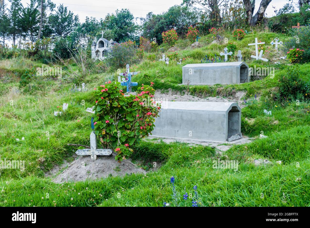 Rustic cemetery in Chugchilan village, Ecuador. This village lies on ...