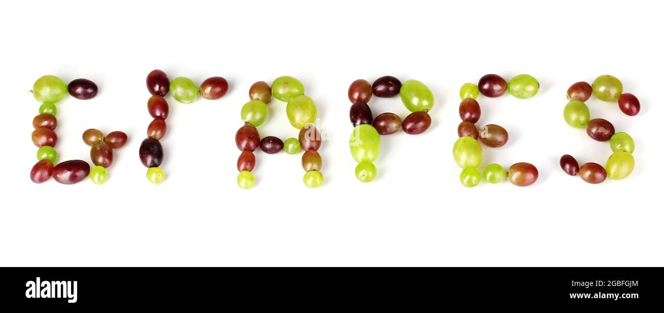 The word 'grapes' made out of grapes isolated on white Stock Photo - Alamy