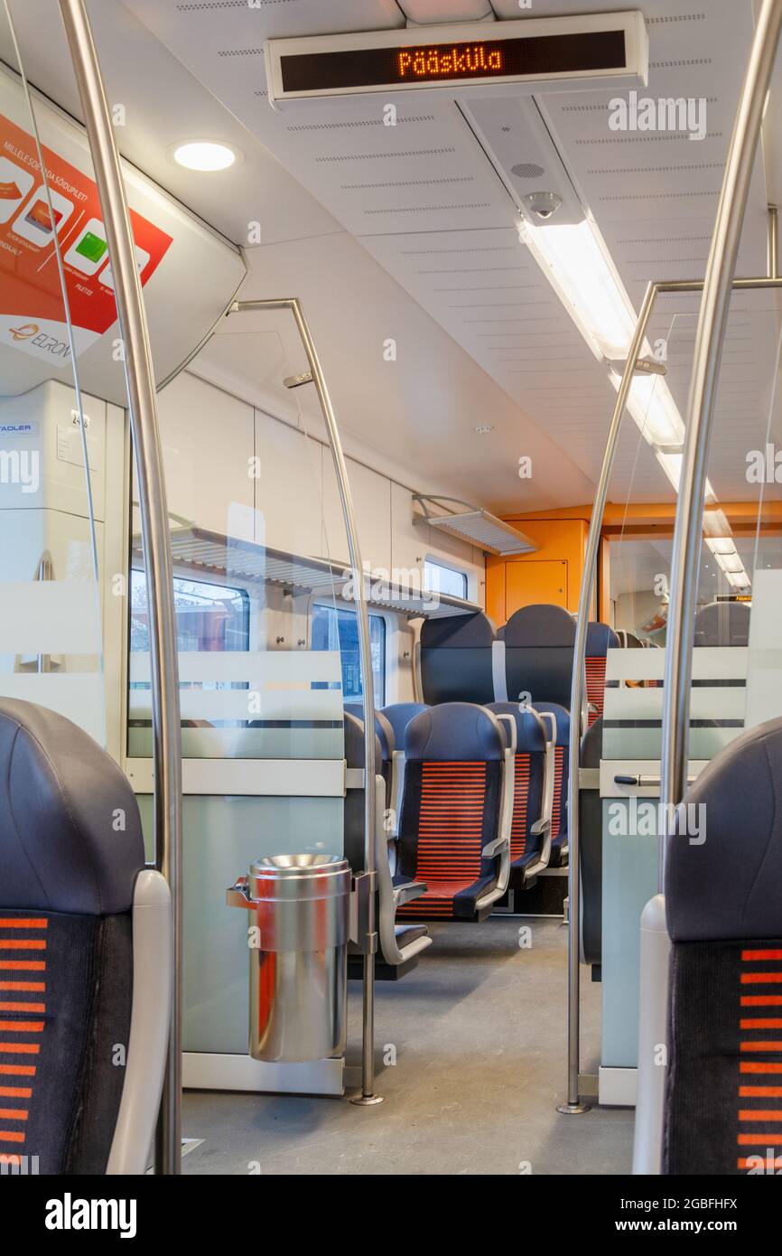 Elron trainn car interior in Estonia Stock Photo - Alamy