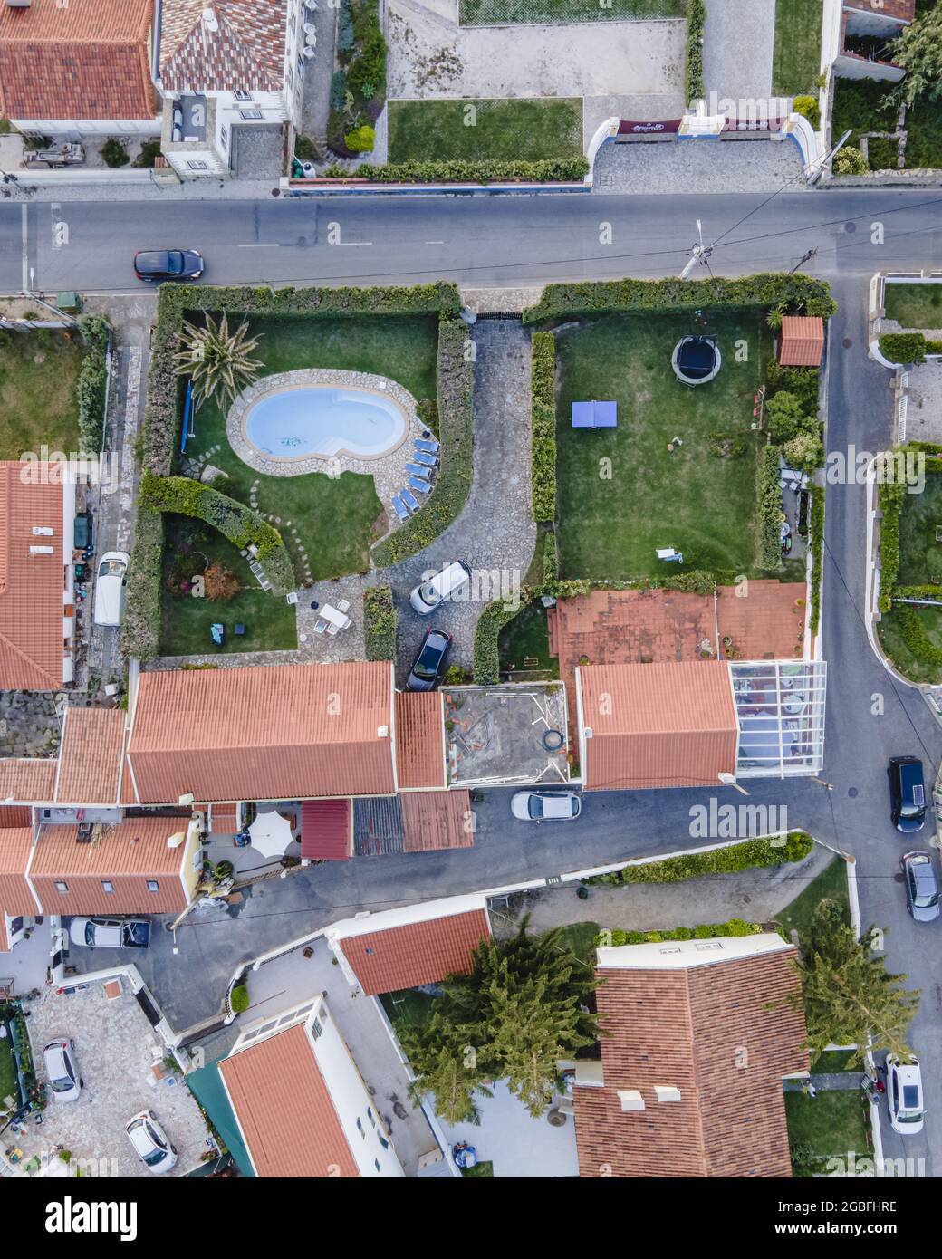 Aerial top view of a luxury residential district, Colares, Portugal ...