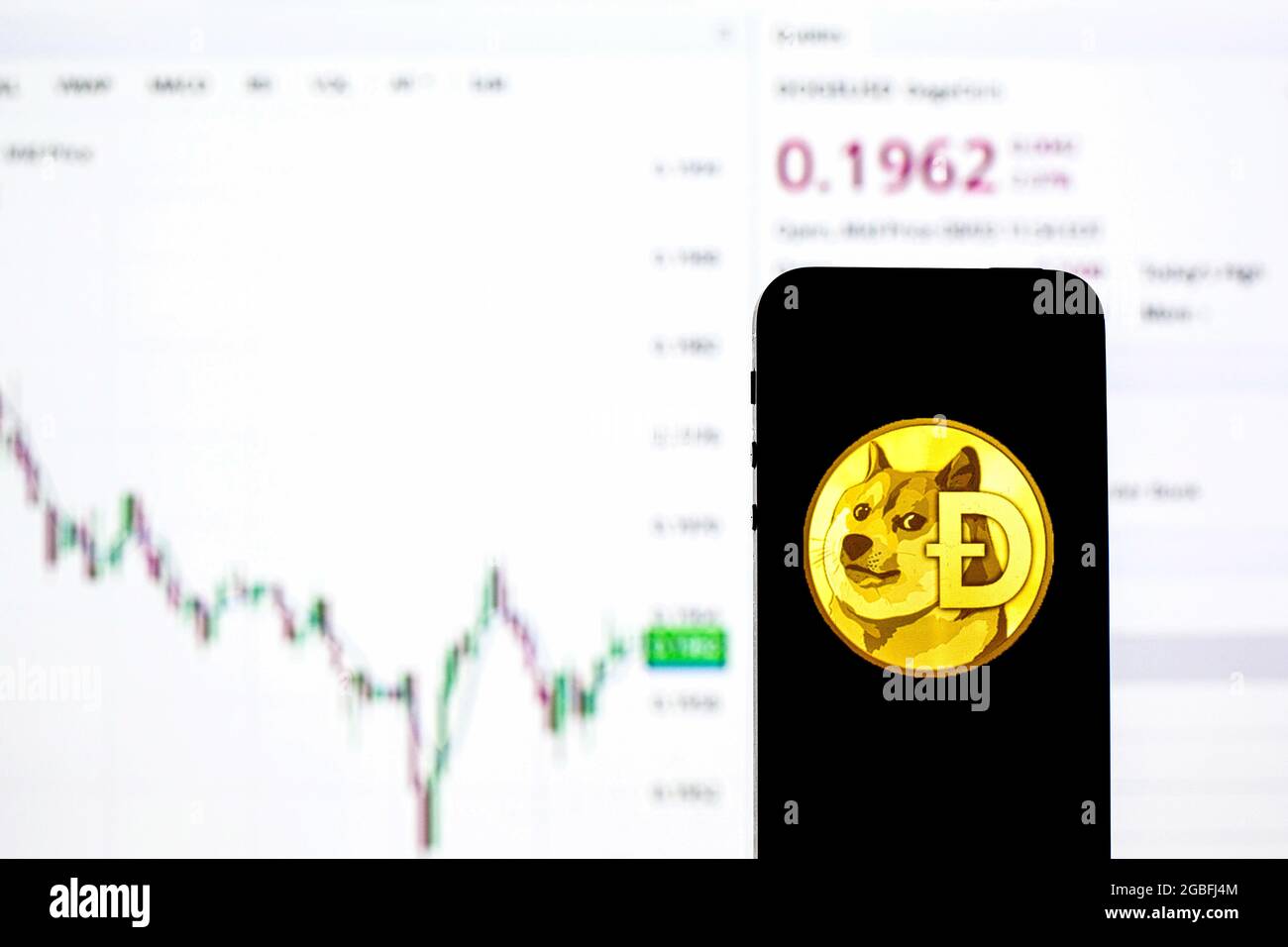 In this photo illustration a Dogecoin logo seen displayed on a ...