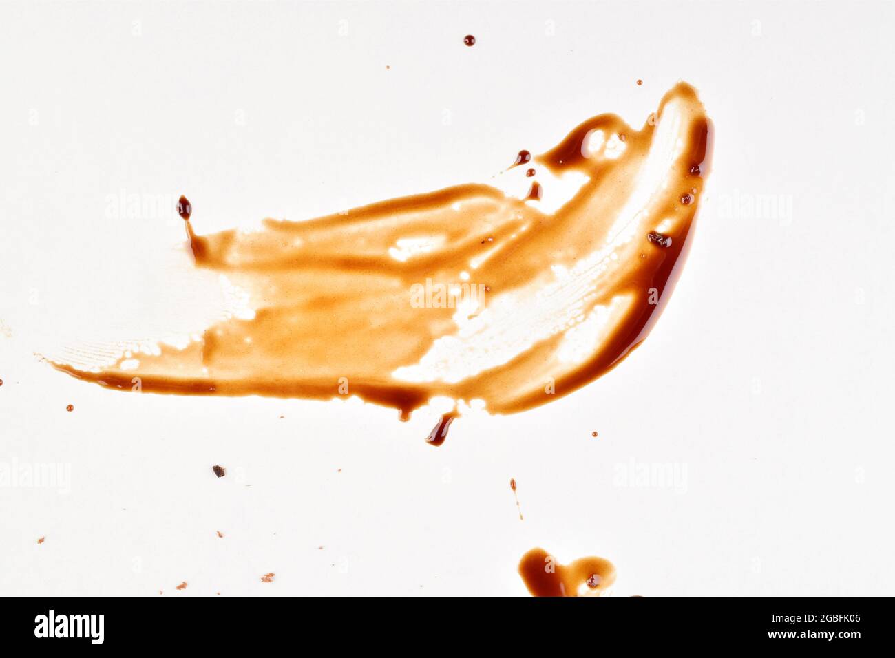 Chocolate stains isolated on white background, chocolate syrup stains ...