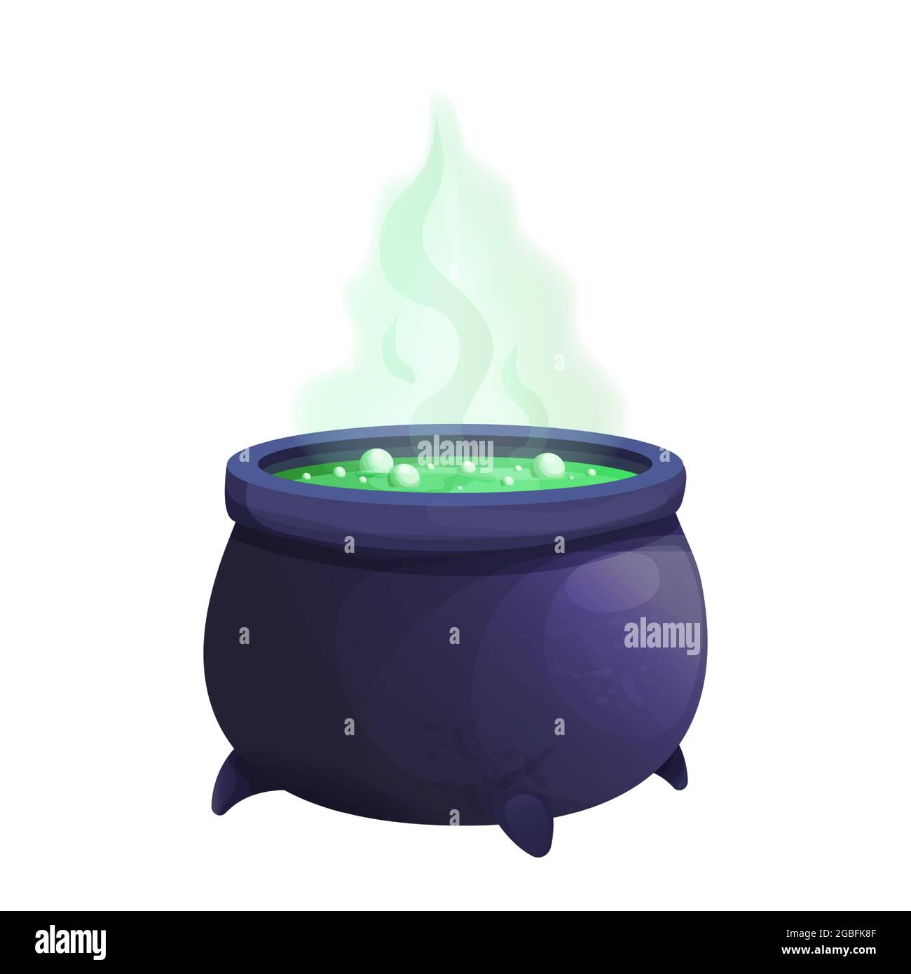 Spooky witch caldron with green magic soup in cartoon style isolated on ...