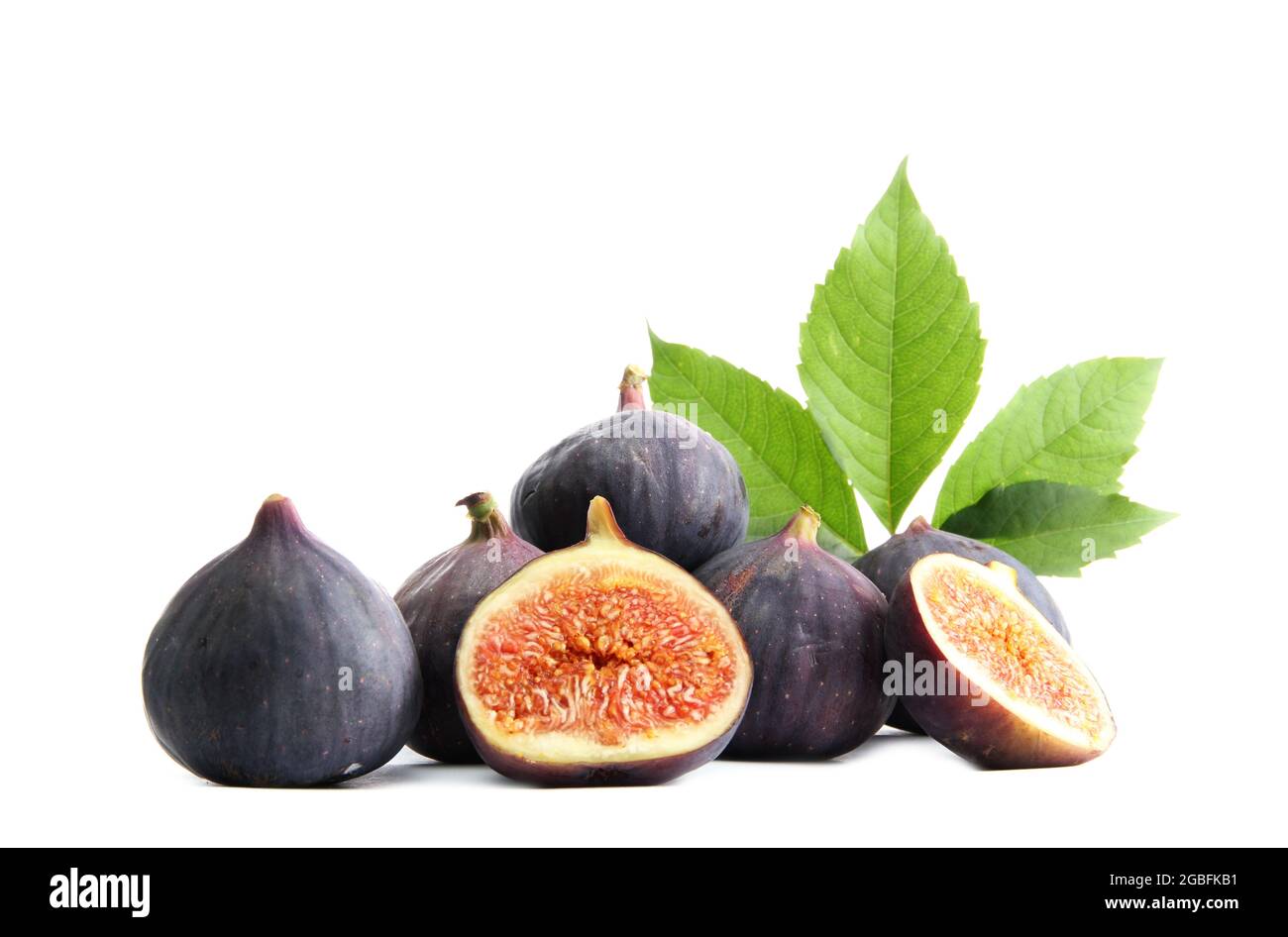 Ripe sweet figs with leaves isolated on white Stock Photo - Alamy