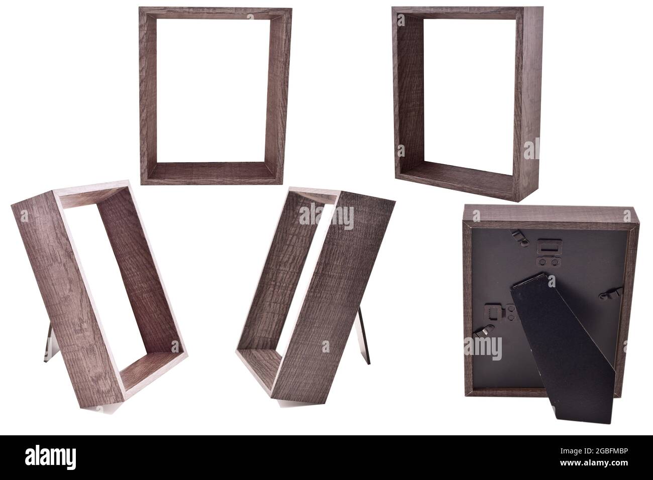Multiple Angle Of Blank Wooden Photo Frame Isolated On White Background ...
