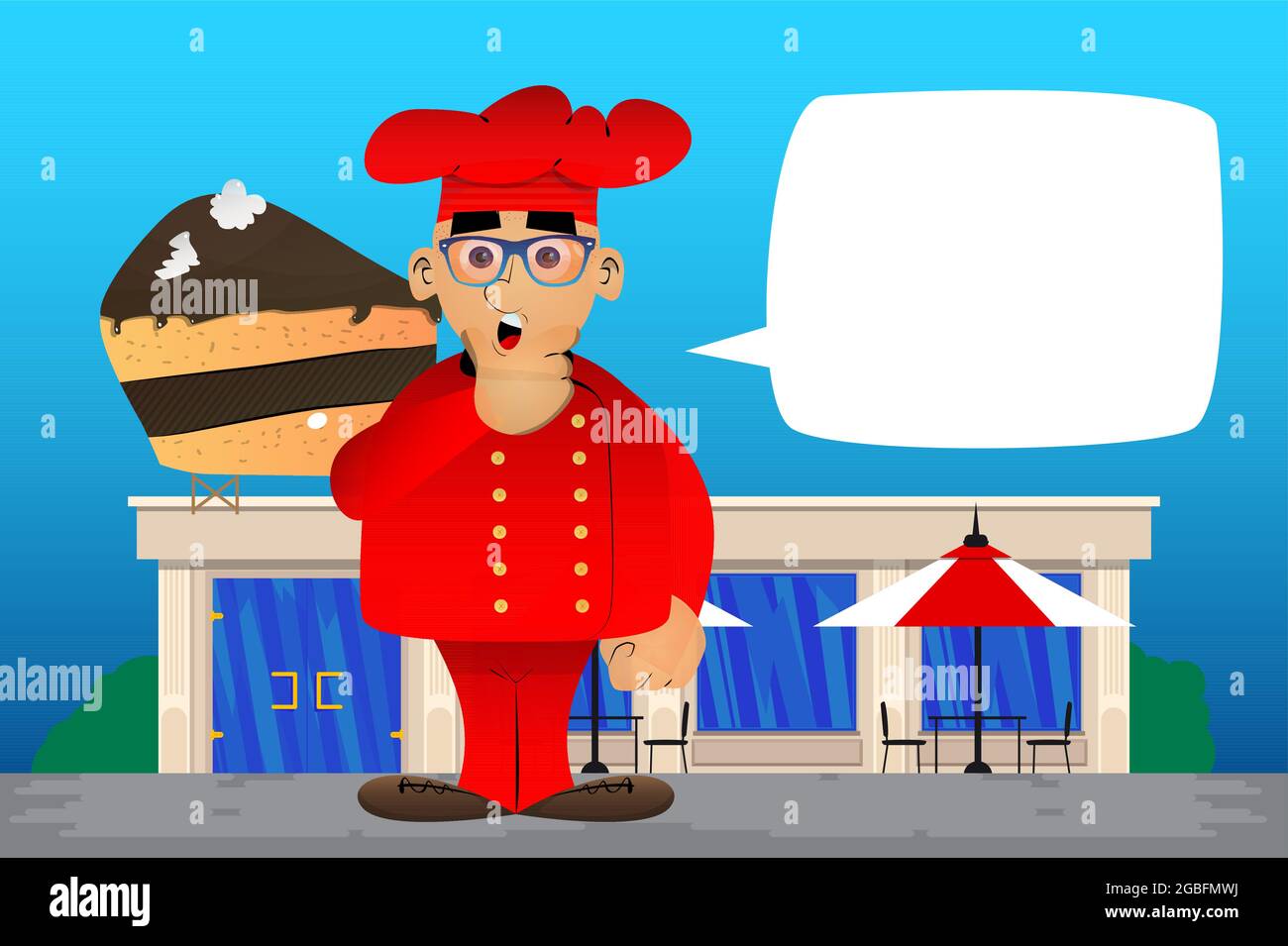 Fat male cartoon chef in uniform thinking. Vector illustration ...