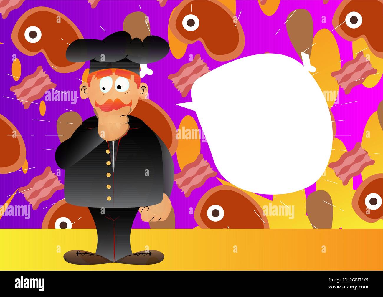 Fat male cartoon chef in uniform thinking. Vector illustration ...