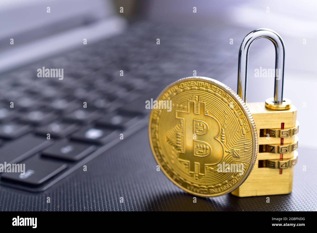 Bitcoin With Padlock On Keyboard, Cryptocurrency Security Concept Stock ...