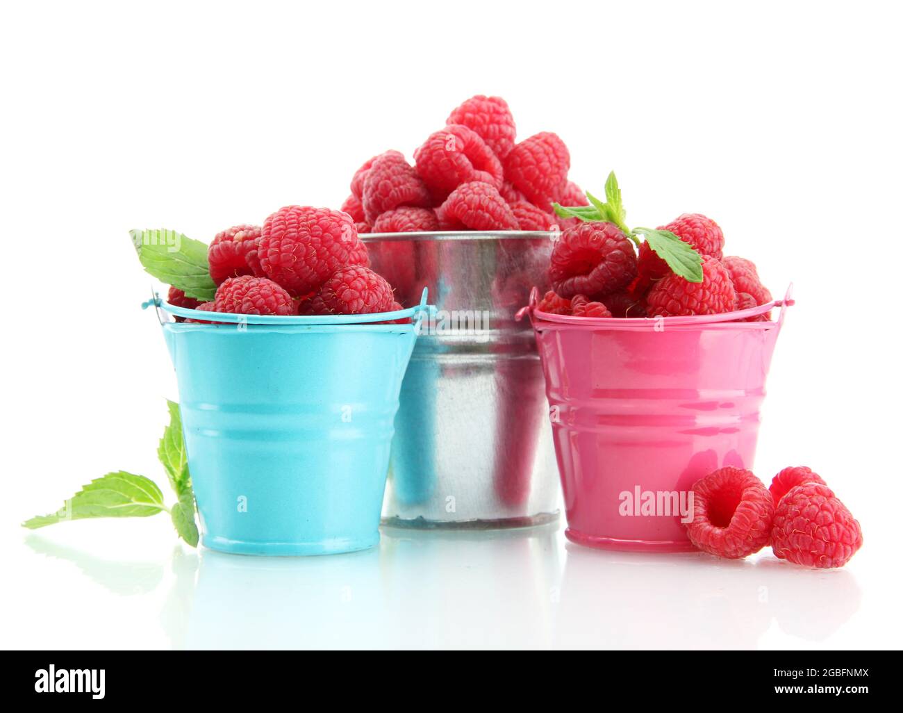 beautiful raspberries in buckets isolated on white Stock Photo - Alamy