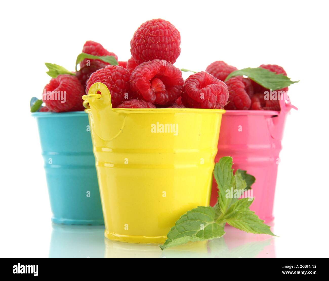 beautiful raspberries in buckets isolated on white Stock Photo - Alamy