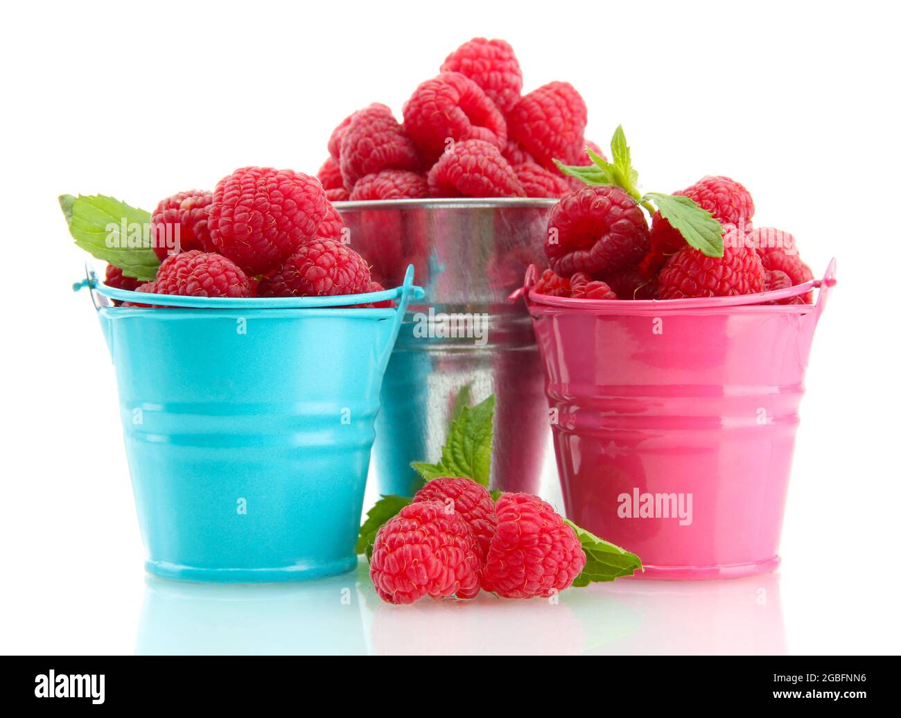 beautiful raspberries in buckets isolated on white Stock Photo - Alamy