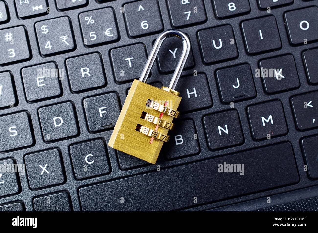 padlock on laptop keyboard, cyber security password concept Stock Photo ...