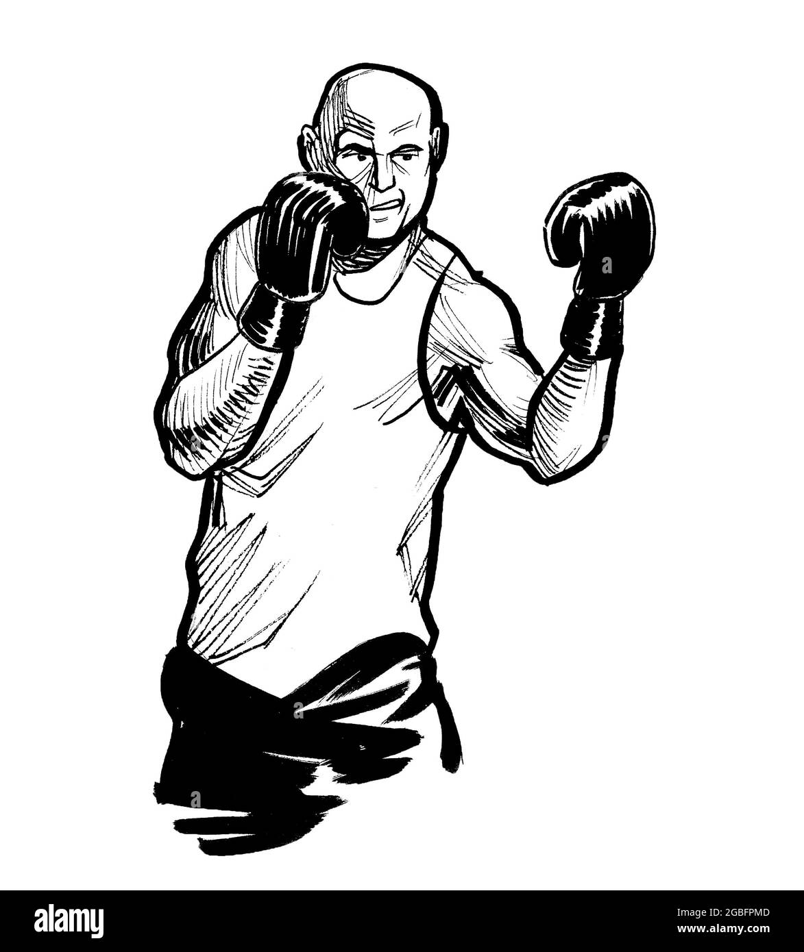 Boxing athlete. Ink black and white drawing Stock Photo - Alamy