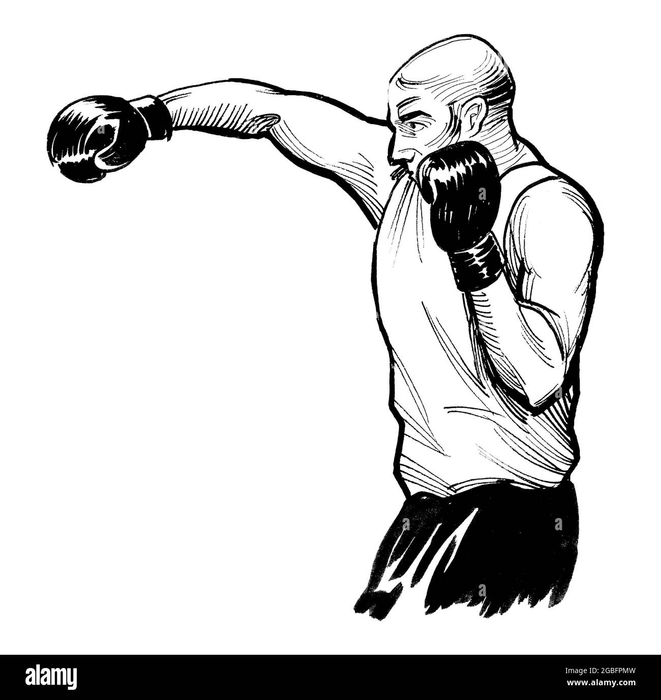 Boxing athlete. Ink black and white drawing Stock Photo - Alamy