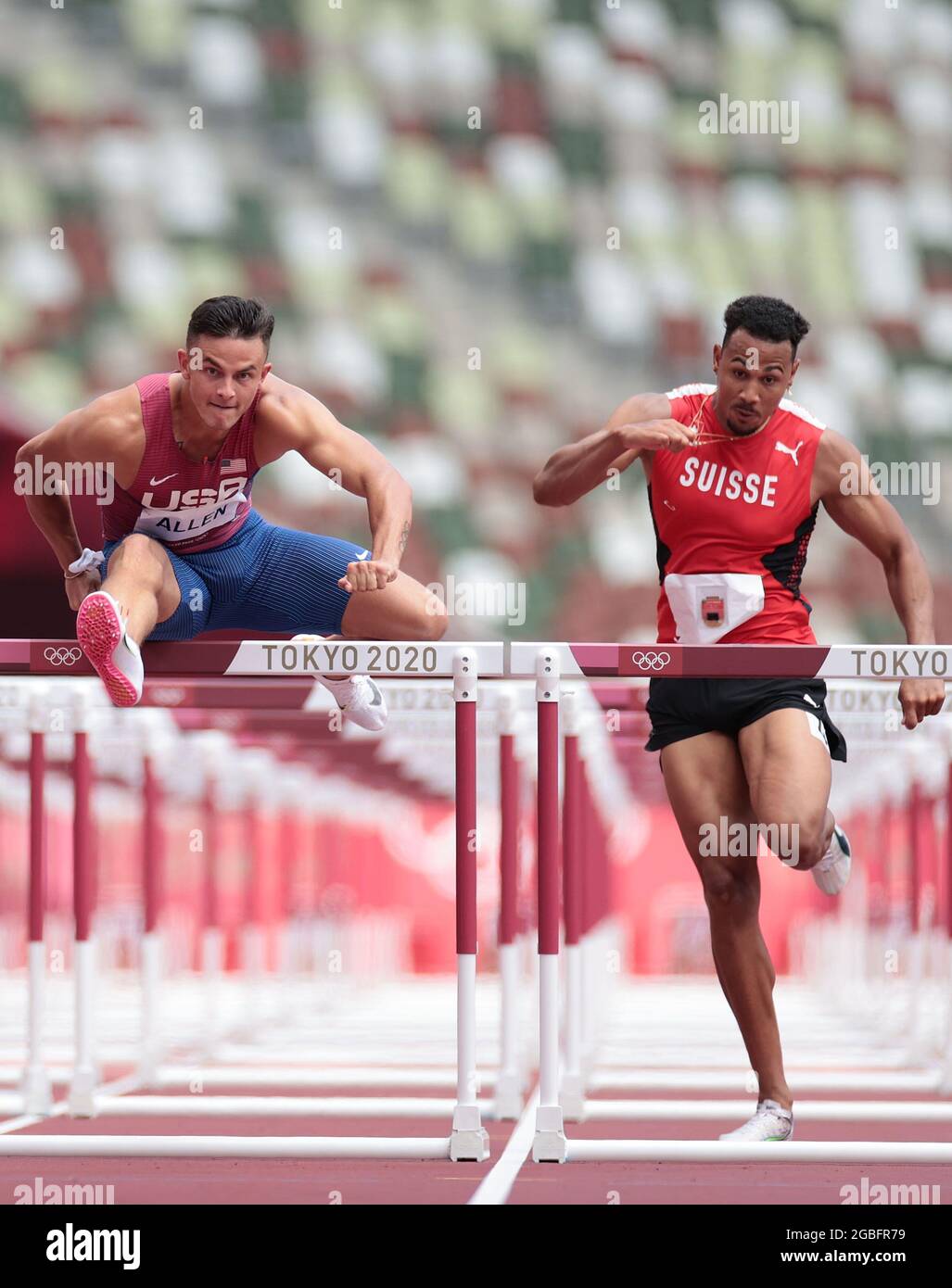 Tokyo, Japan. 4th Aug, 2021. Devon Allen (L) of the United States ...