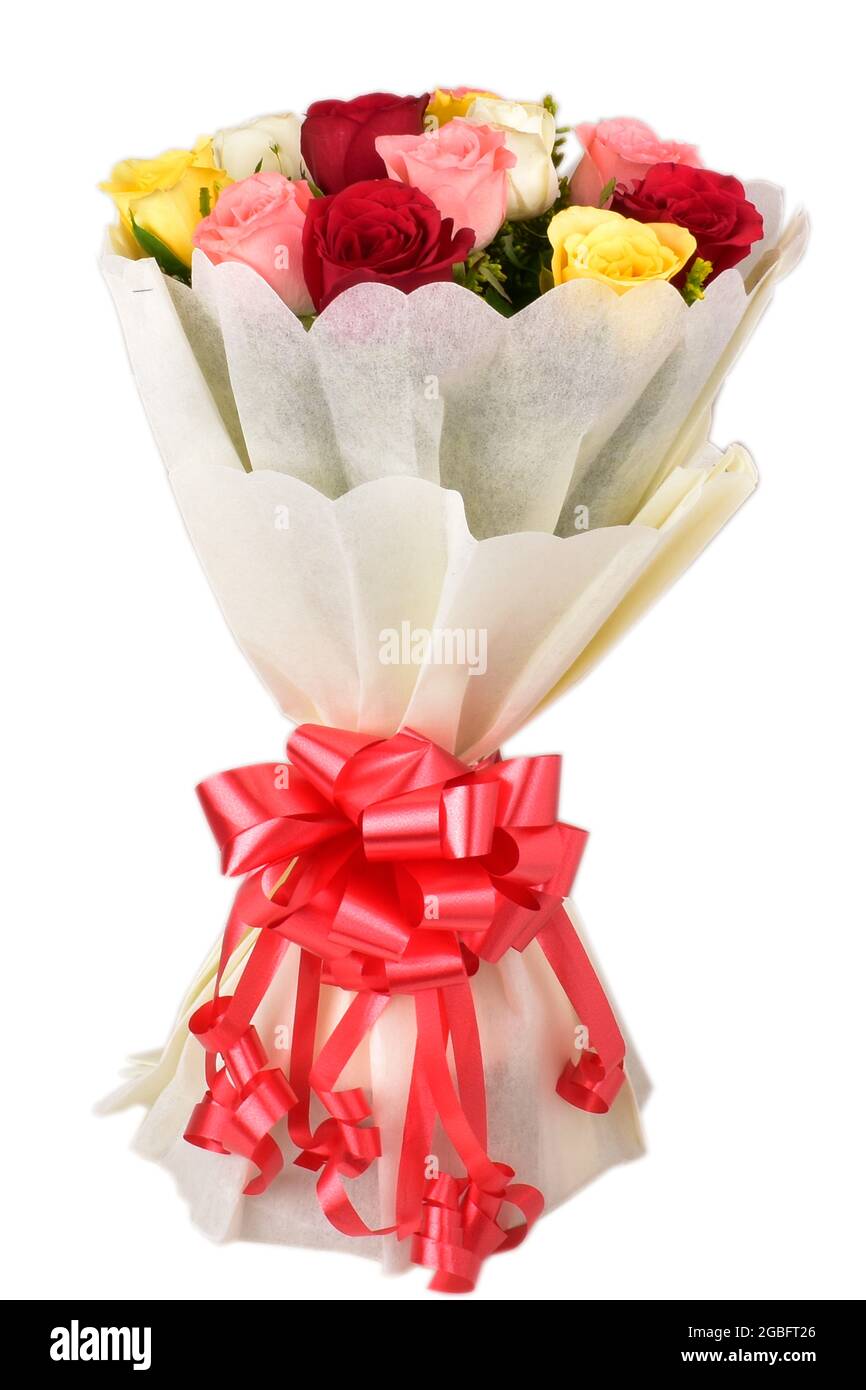 Multicolor Rose Bouquet Isolated On White Background With Clipping Path ...