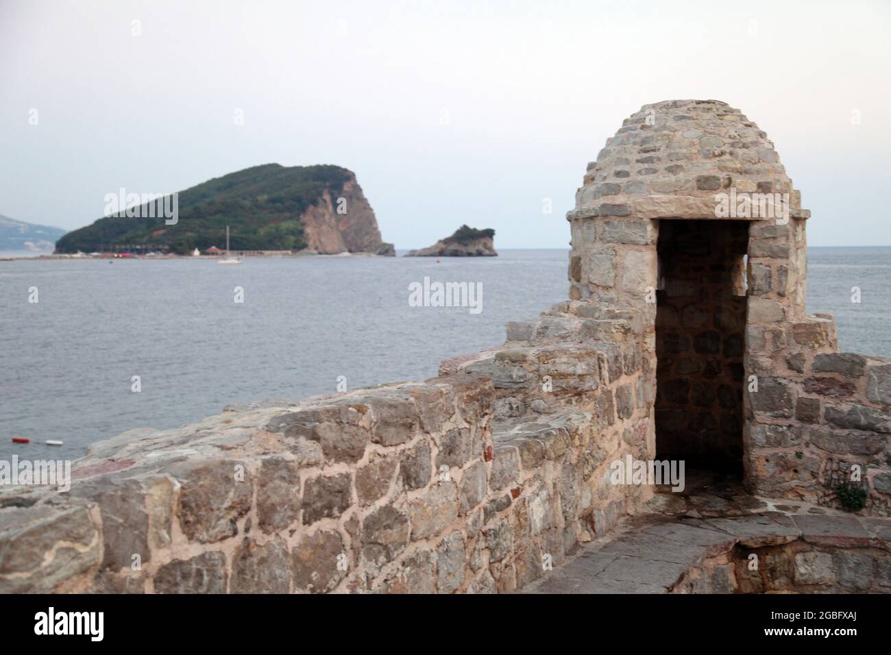 Sveti Nikola Island on the Adriatic Sea, from Budva Castle in ...