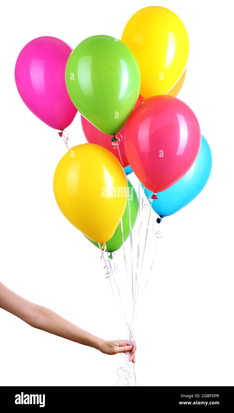 Hand holds colorful balloons isolated on white Stock Photo - Alamy