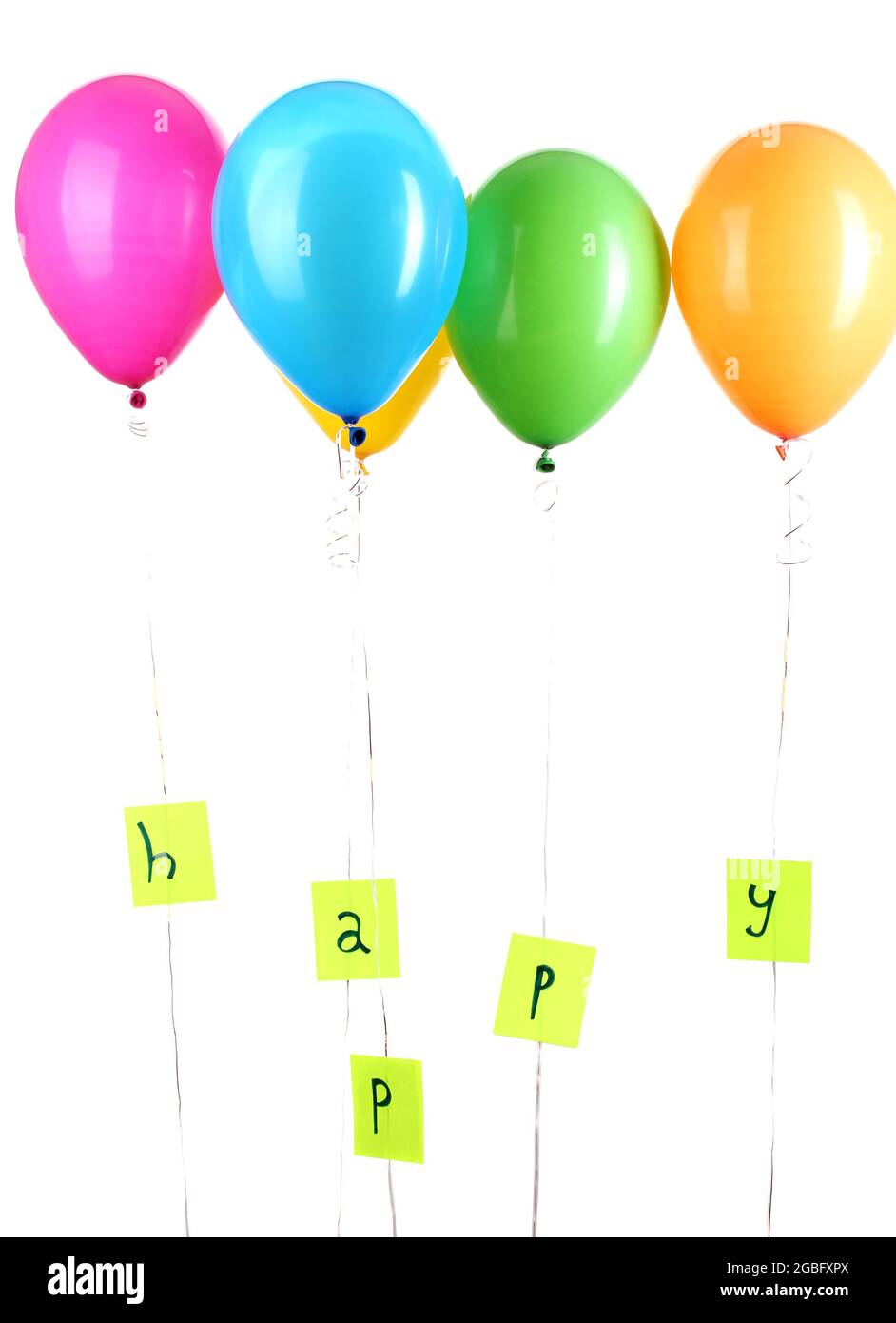 Colorful balloons keeps word happy isolated on white Stock Photo - Alamy