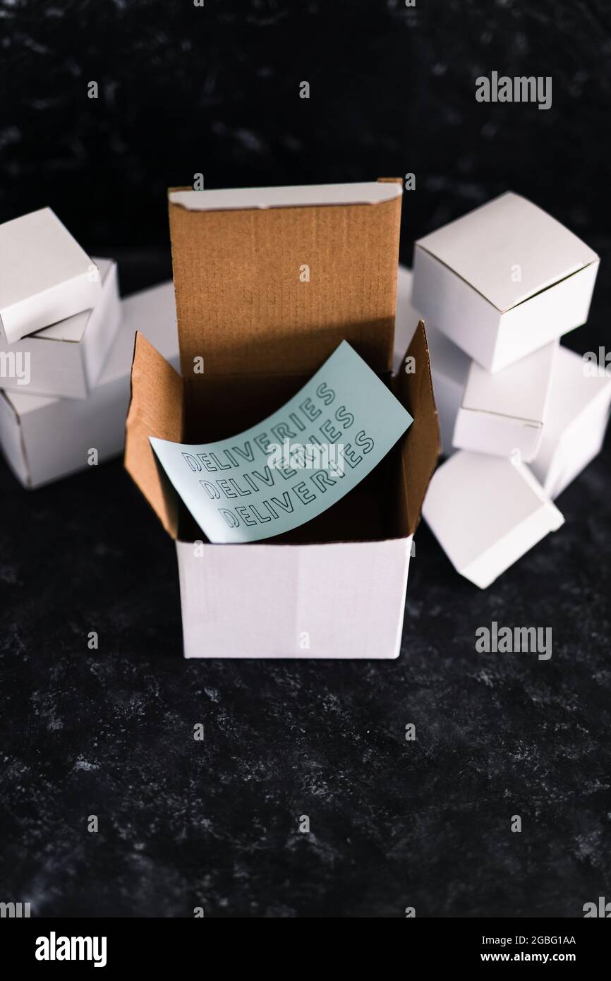 shipping industry and online shopping concept, group of white delivery ...