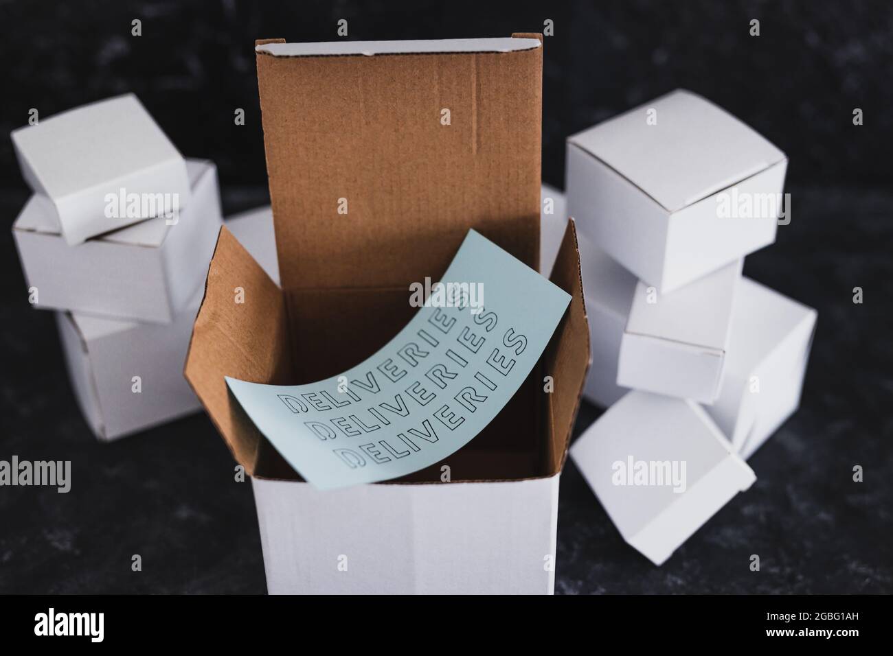 shipping industry and online shopping concept, group of white delivery ...