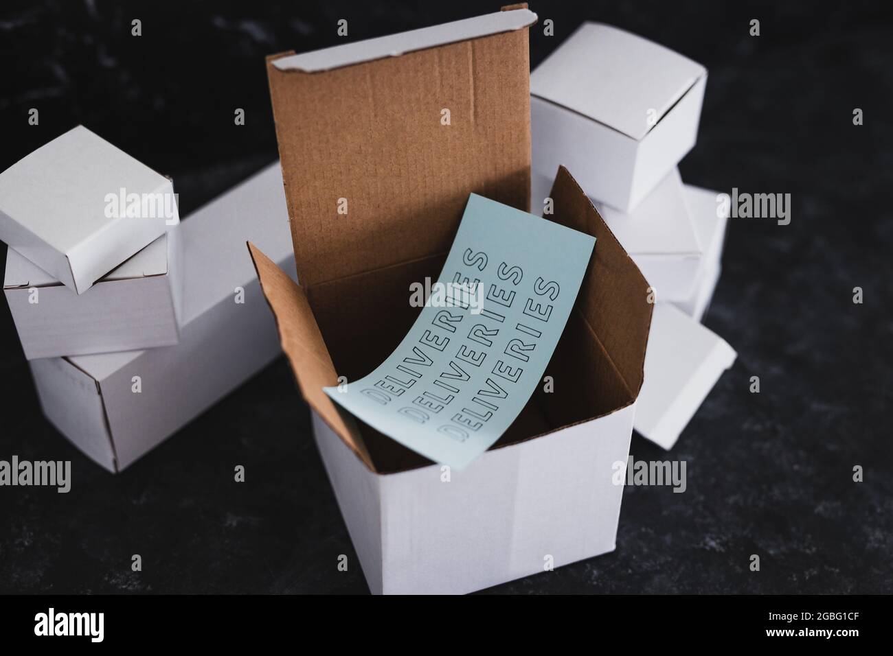 shipping industry and online shopping concept, group of white delivery ...