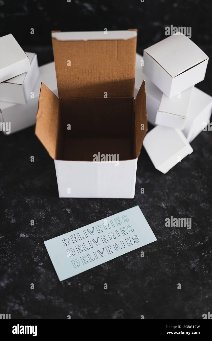 shipping industry and online shopping concept, group of white delivery ...