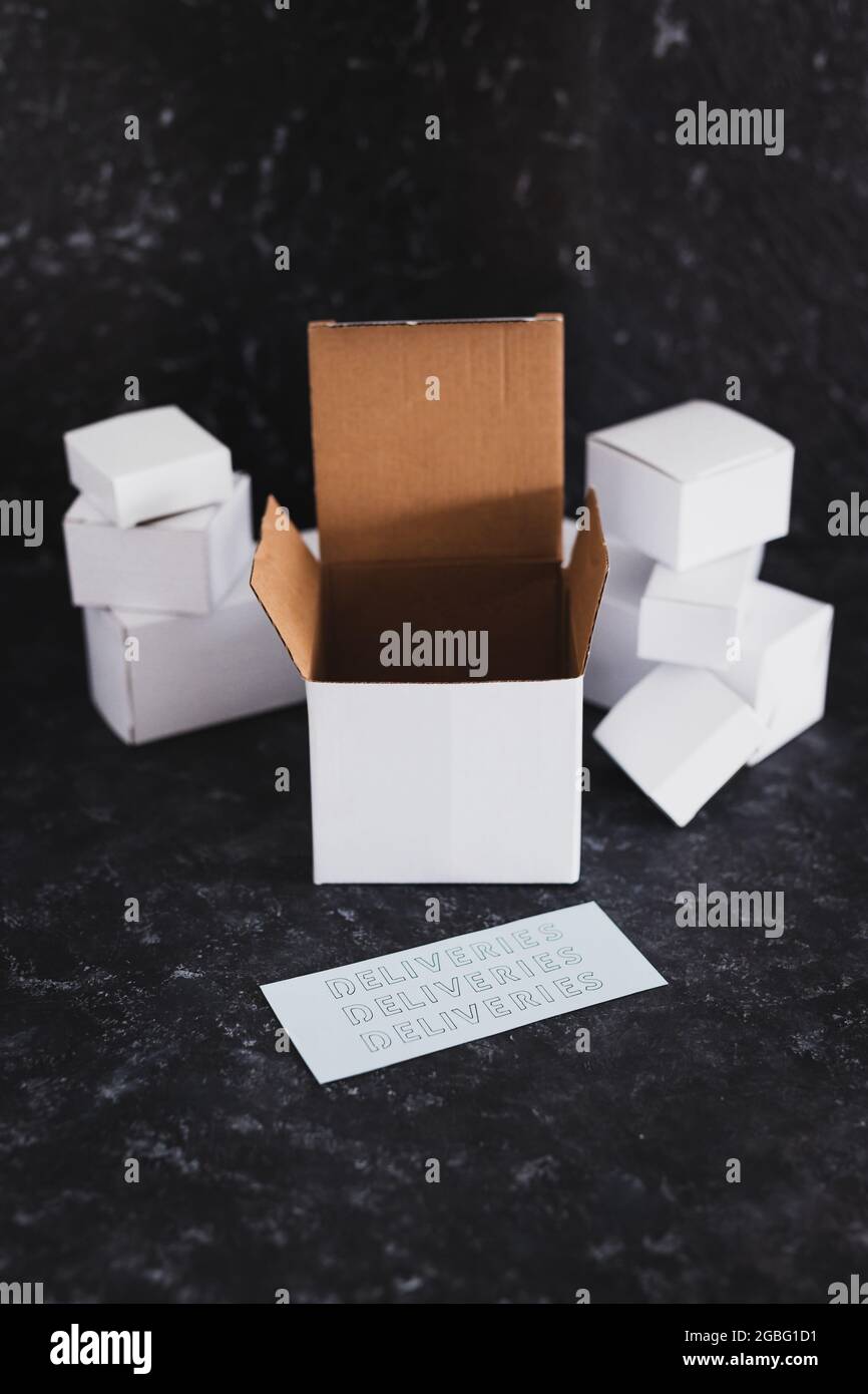 shipping industry and online shopping concept, group of white delivery ...