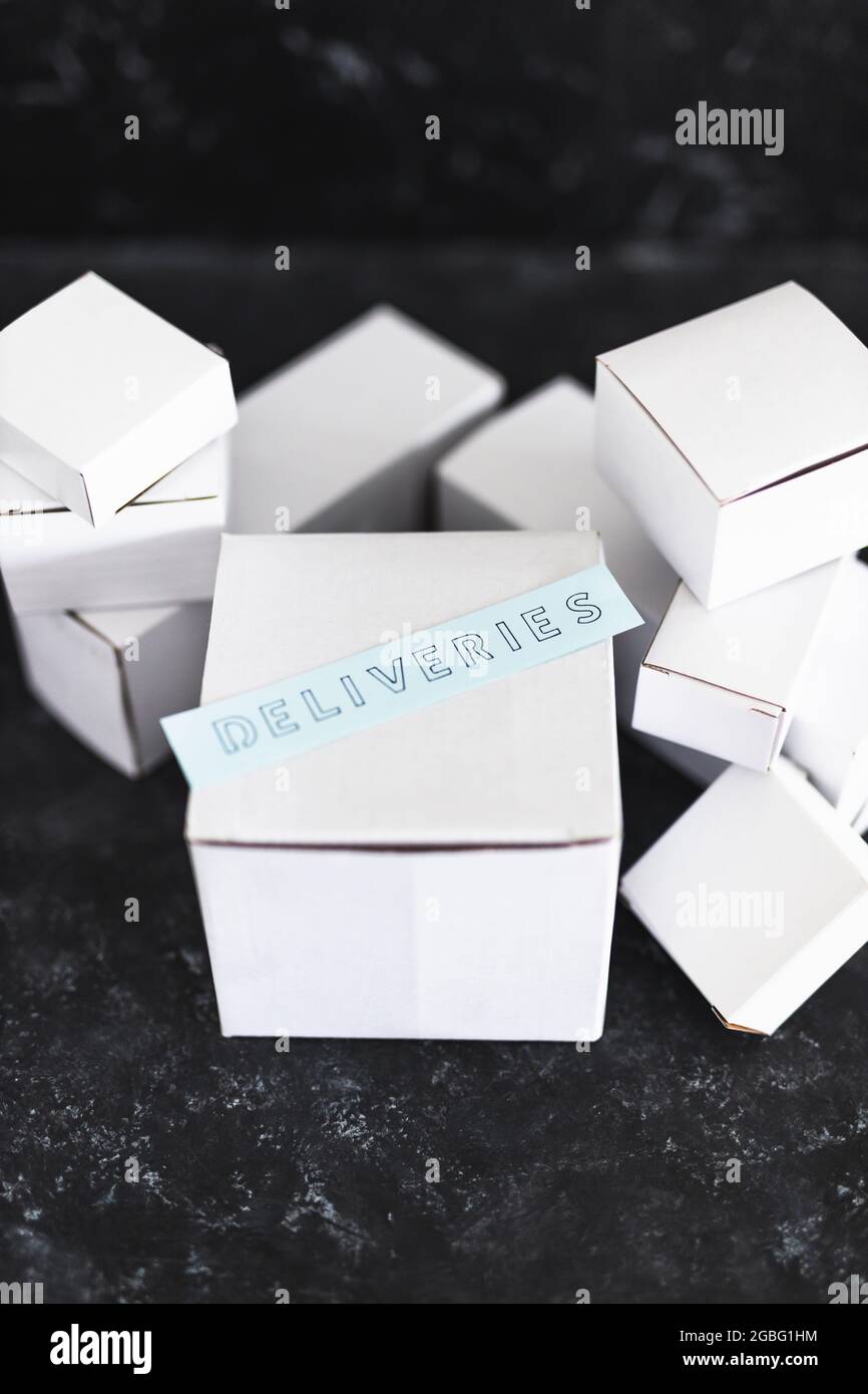 shipping industry and online shopping concept, group of white delivery ...