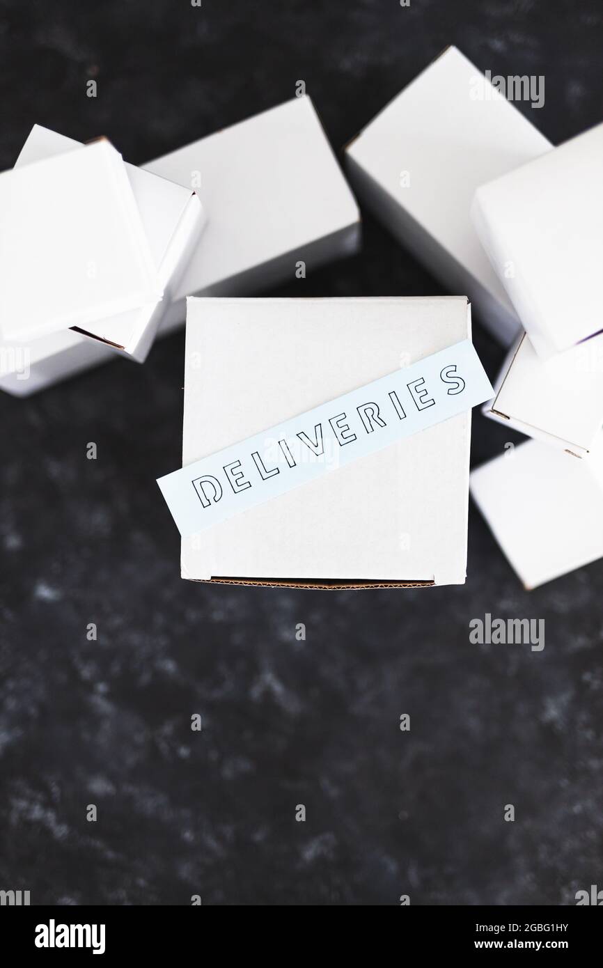 shipping industry and online shopping concept, group of white delivery ...
